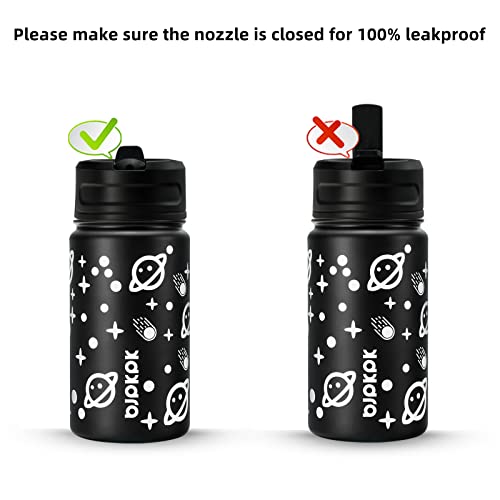 BJPKPK Kids Water Bottle with Straw Lid, 15oz Stainless Steel Water Bottles, Insulated Water Bottle for School, Reusable Leak Proof BPA Free Flask, Space Traveller