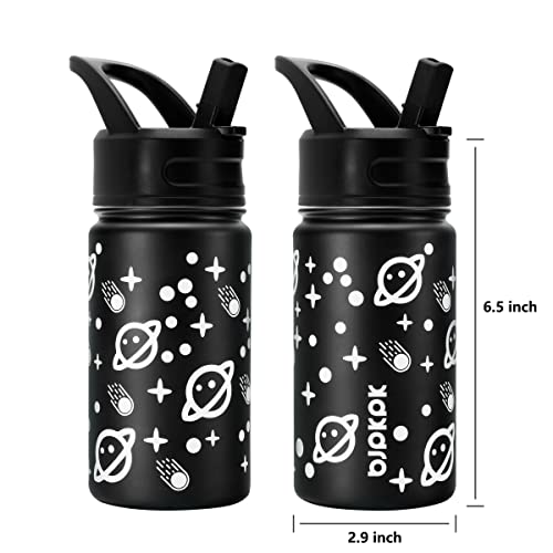 BJPKPK Kids Water Bottle with Straw Lid, 15oz Stainless Steel Water Bottles, Insulated Water Bottle for School, Reusable Leak Proof BPA Free Flask, Space Traveller