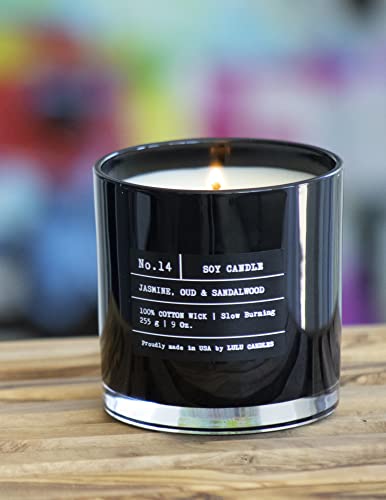 Lulu Candles | Jasmine, Oud & Sandalwood | Luxury Scented Soy Jar Candles | Hand Poured in The USA | Highly Scented & Long Lasting- 9 Oz.