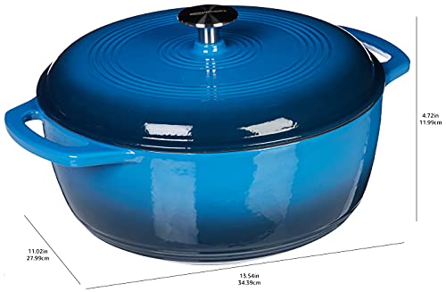 Amazon Basics Enameled Cast Iron Covered Dutch Oven, 6-Quart, Blue