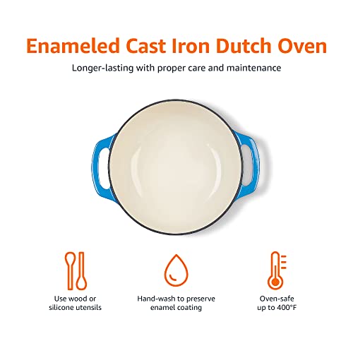 Amazon Basics Enameled Cast Iron Covered Dutch Oven, 6-Quart, Blue