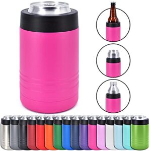 clear water home goods 4-in-1 stainless steel 12 oz double wall vacuum insulated can or bottle cooler keeps beverage cold for hours – also fits 16 oz cans – powder coated pink