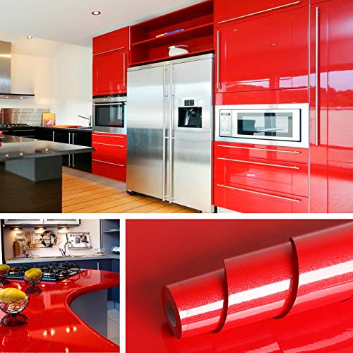 Livelynine Red Contact Paper Self Adhesive Wall Paper Decorations Peel and Stick Wallpaper Kitchen Cabinets Countertops Appliances Red Vinyl Adhesive Shelf Liners Removable Waterproof 15.8x78.8 Inch