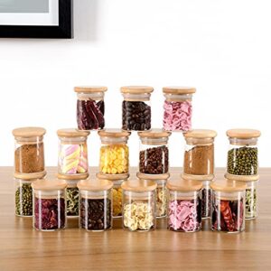 ZPGXLRZ 20 Pcs Glass Spice Jars with Airtight Bamboo Lids, Labels and Pen, 2.5oz Mini Clear Food Storage Containers for the Pantry, Kitchen Canisters for Tea, Herbs, Sugar, Salt, Coffee and More