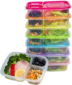 mealcon meal prep containers 3 compartment food storage containers microwave dishwasher freezer safe (color mixing, 7 pack (3compartment))