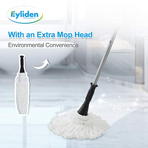 Eyliden Mop with 2 Reusable Heads, Easy Wringing Twist Mop, with 57.5 inch Long Handle, Wet Mops for Floor Cleaning, Commercial Household Clean Hardwood, Vinyl, Tile, and More