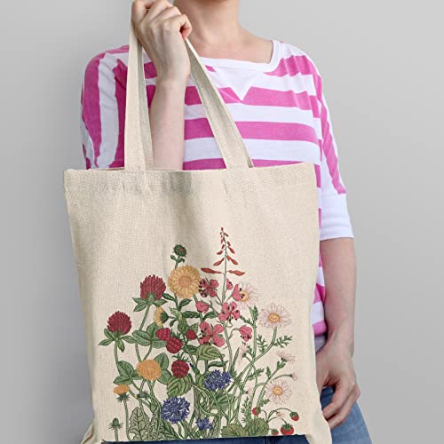 4 Pieces Canvas Tote Bag Flowers Shopping Bag Gift Beautiful Floral Tote Bag Aesthetic Reusable Grocery Shopping Bag Trendy School Tote Book Lover Tote Gift Makeup Bags for Girls Women Girlfriend