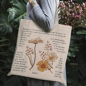 4 Pieces Canvas Tote Bag Flowers Shopping Bag Gift Beautiful Floral Tote Bag Aesthetic Reusable Grocery Shopping Bag Trendy School Tote Book Lover Tote Gift Makeup Bags for Girls Women Girlfriend