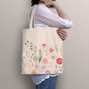 4 Pieces Canvas Tote Bag Flowers Shopping Bag Gift Beautiful Floral Tote Bag Aesthetic Reusable Grocery Shopping Bag Trendy School Tote Book Lover Tote Gift Makeup Bags for Girls Women Girlfriend