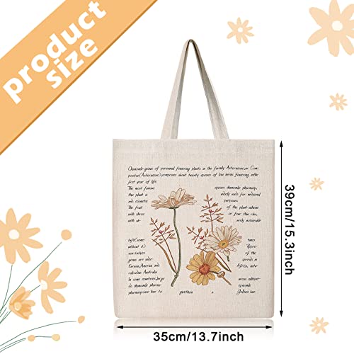 4 Pieces Canvas Tote Bag Flowers Shopping Bag Gift Beautiful Floral Tote Bag Aesthetic Reusable Grocery Shopping Bag Trendy School Tote Book Lover Tote Gift Makeup Bags for Girls Women Girlfriend