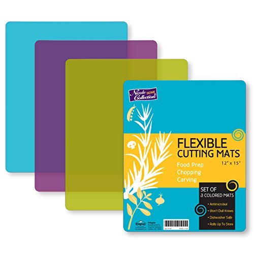 Flexible Plastic Cutting Board Mats set, Colorful Kitchen Cutting Board Set of 3 Colored Mats