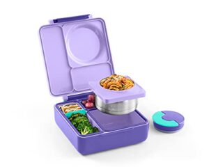 omie omiebox insulated bento lunch box with leak proof thermos food jar-3 compartments, two temperature zones, one size, (purple plum)