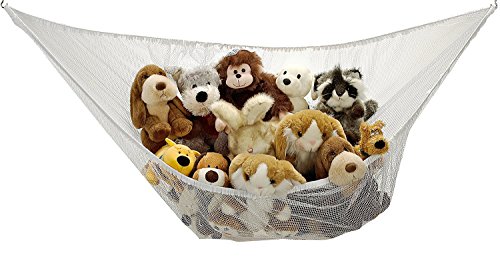 Jumbo Toy Hammock, White - Organize Stuffed Animals and Children's Toys with this Mesh Hammock. Great Decor while Neatly Organizing Kid's Toys and Stuffed Animals. Expands to 5.5 feet. (2-Pack)