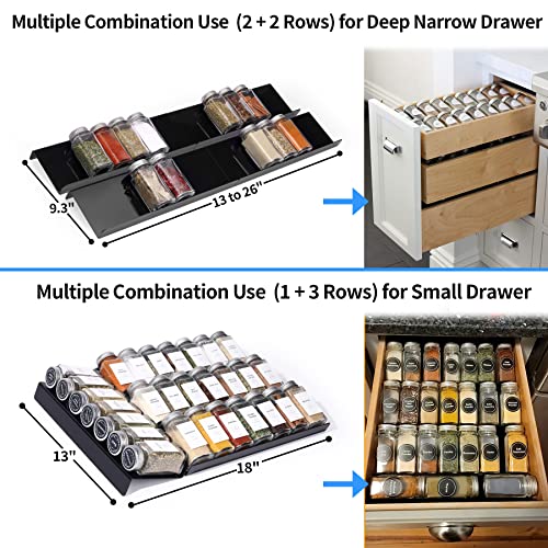 Spice Drawer Organizer, Black Acrylic 8 Pcs Seasoning Jars Drawers Insert, Kitchen Spice Rack Tray for Drawer/Countertop (Jars not included)