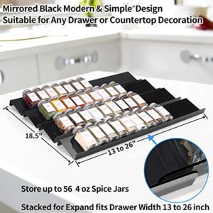 Spice Drawer Organizer, Black Acrylic 8 Pcs Seasoning Jars Drawers Insert, Kitchen Spice Rack Tray for Drawer/Countertop (Jars not included)