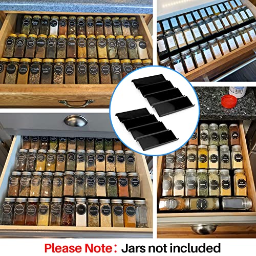 Spice Drawer Organizer, Black Acrylic 8 Pcs Seasoning Jars Drawers Insert, Kitchen Spice Rack Tray for Drawer/Countertop (Jars not included)