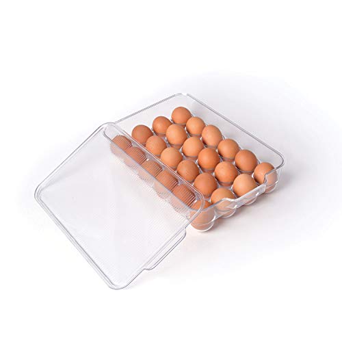 Totally Kitchen Egg Holder for Refrigerator, Fridge Organizers and Storage Clear, BPA-Free Plastic Storage Containers with Lid & Handles, 24 Eggs Tray Bins