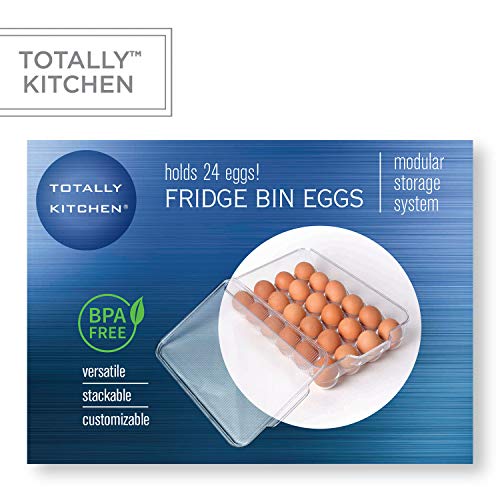 Totally Kitchen Egg Holder for Refrigerator, Fridge Organizers and Storage Clear, BPA-Free Plastic Storage Containers with Lid & Handles, 24 Eggs Tray Bins