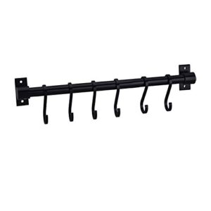 gourmet kitchen utensil rack with 6 hooks, wall mounted rail wrought iron hanging utensil holder rack with removable s hooks 16 inch (black-6 hooks)