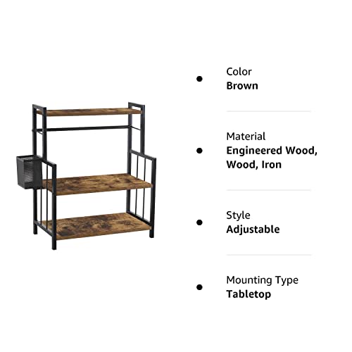 Giikin 3 Tier Adjustable Spice Rack Organizer Storage Shelf , Kitchen Counter Standing Wood Seasonings Rack with a Wire Basket, Countertop Standing Holder for Kitchen, Bathroom, Cabinet, Pantry