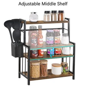 Giikin 3 Tier Adjustable Spice Rack Organizer Storage Shelf , Kitchen Counter Standing Wood Seasonings Rack with a Wire Basket, Countertop Standing Holder for Kitchen, Bathroom, Cabinet, Pantry