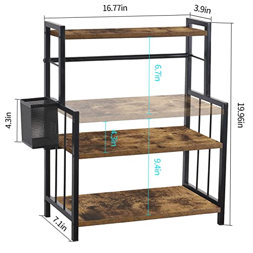 Giikin 3 Tier Adjustable Spice Rack Organizer Storage Shelf , Kitchen Counter Standing Wood Seasonings Rack with a Wire Basket, Countertop Standing Holder for Kitchen, Bathroom, Cabinet, Pantry