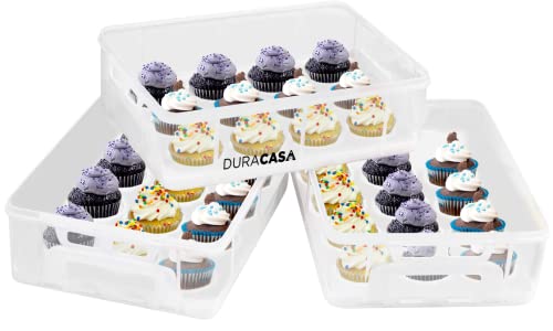 DuraCasa Cupcake Carrier, Cupcake Holder - Premium Upgraded Model - Store up to 36 Cupcakes or 3 Large Cakes - Stacking Cupcake Storage Container - Cookie, Muffin or Cake Carrier (White, Three Tier)