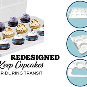 DuraCasa Cupcake Carrier, Cupcake Holder - Premium Upgraded Model - Store up to 36 Cupcakes or 3 Large Cakes - Stacking Cupcake Storage Container - Cookie, Muffin or Cake Carrier (White, Three Tier)