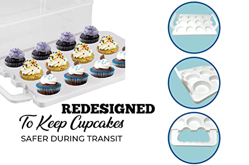 DuraCasa Cupcake Carrier, Cupcake Holder - Premium Upgraded Model - Store up to 36 Cupcakes or 3 Large Cakes - Stacking Cupcake Storage Container - Cookie, Muffin or Cake Carrier (White, Three Tier)