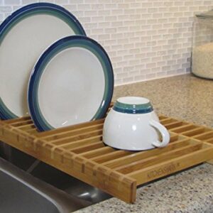 KitchenEdge Over The Sink Dish Drying Rack, Plate Pot Drainer for Kitchen Countertop, 100% Natural Bamboo