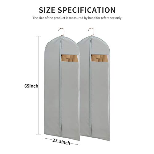 Dress Bags for Gowns Long, 65'' Long Dress Clear Garment Bag(Set of 2, 23.3'' X 65'' )