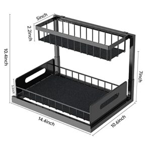 KINGPOUL Under Sink Organizers-2-Tier Heavy Duty Metal Slide Out Pull Out Drawers L-Shape Under Cabinet Storage Around Plumbing, for Under Kitchen Bathroom Sink Organizers and Storage(Black)