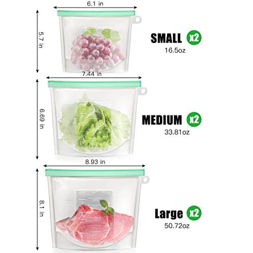 【Upgrade】Cadrim Reusable Extra Thick Silicone Food Storage Bags - 6 Packs Zipper Freezer Bags For Marinate Meats Sandwich, Snack, Cereal,Fruit Meal Prep, Leakproof, Dishwasher-Safe Lunch Storage Bags