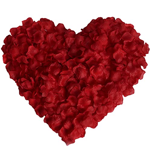 Henzxi 1000 Pcs Dark Red Rose Petals, Artificial Flower Petals, for Romantic Night, Wedding, Event, Party, Valentine Decor (1000 Pcs, Dark Red)