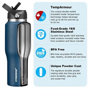 HYDROWION 32oz Stainless Steel Water Bottle(Cold for 48 Hrs, Hot for 24 Hrs), Double Wall Vacuum Insulated Water Flask with Straw Lid, Spout Lid and Flex Cap, Fit in Any Car Cup Holder, Cobalt