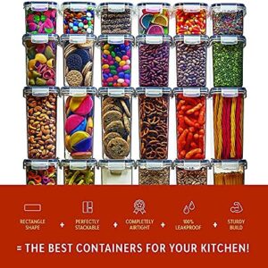 24 Pack Airtight Food Storage Container Set - BPA Free Clear Plastic Kitchen and Pantry Organization Canisters with Durable Lids for Cereal, Dry Food Flour & Sugar - Labels, Marker & Spoon Set