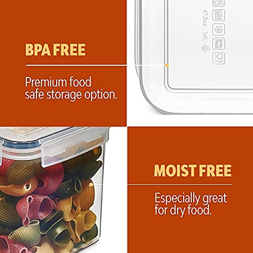 24 Pack Airtight Food Storage Container Set - BPA Free Clear Plastic Kitchen and Pantry Organization Canisters with Durable Lids for Cereal, Dry Food Flour & Sugar - Labels, Marker & Spoon Set