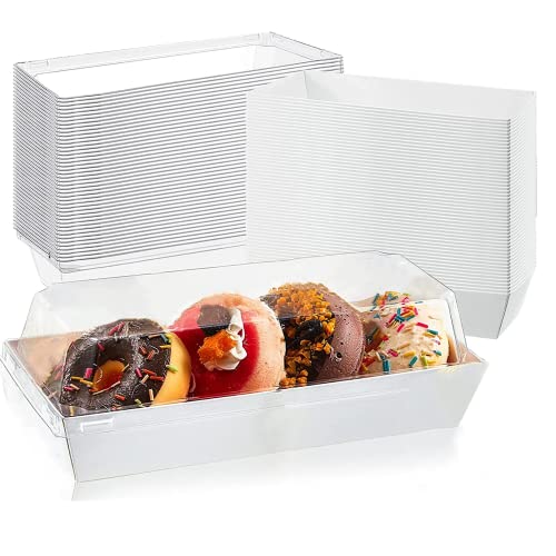 XIAOHONG 50 Pack Paper Charcuterie Boxes with Clear Lids, 7.5'' White Disposable Food Containers Sandwich Boxes Bakery Boxes for cake roll, Strawberries, Chocolate Covered Cookies, Hot Cocoa Bombs