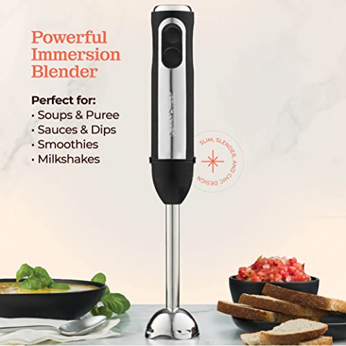 Powerful Immersion Blender, Electric Hand Blender 500 Watt with Turbo Mode, Detachable Base. Handheld Kitchen Blender Stick for Soup, Smoothie, Puree, Baby Food, 304 Stainless Steel Blades (Black)