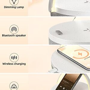 LED Night Light, EZVALO Music Bedside Lamp with Wireless Charger, 4 in 1 Touch Lamp, Portable Bluetooth Speaker, Phone Holder, Dimmable Wireless Charging Lamp Birthday Gifts for Women, Men, Dad, Mom