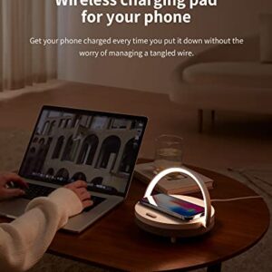 LED Night Light, EZVALO Music Bedside Lamp with Wireless Charger, 4 in 1 Touch Lamp, Portable Bluetooth Speaker, Phone Holder, Dimmable Wireless Charging Lamp Birthday Gifts for Women, Men, Dad, Mom