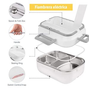 Electric Lunch Box Food Heater, Portable Food Warmer 12V/24V for Car/Truck,110V for Work Home Heated Lunch Box for Adults, Removable 304 Stainless Steel Container, Fork, Spoon, and Carry Bag