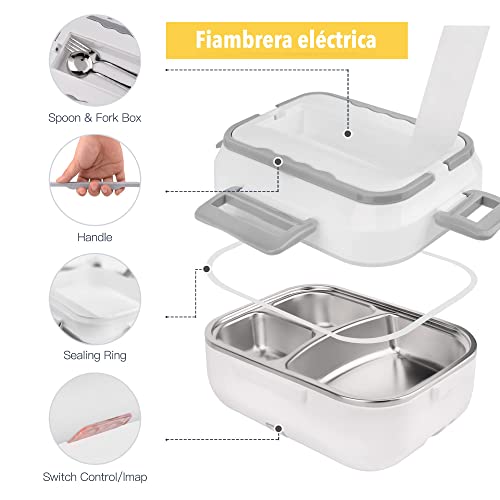 Electric Lunch Box Food Heater, Portable Food Warmer 12V/24V for Car/Truck,110V for Work Home Heated Lunch Box for Adults, Removable 304 Stainless Steel Container, Fork, Spoon, and Carry Bag