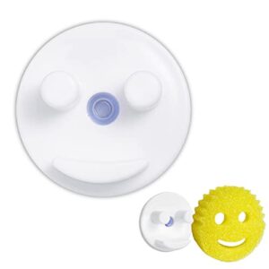 1 pack sponge holder, kitchen sink caddy with suction cup installation, white sink organizer for bathroom and kitchen, self draining, dishwasher safe for holding smiley sponges (no sponges included)