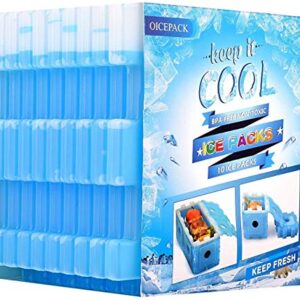 10 x Ice Packs for Lunch Box, Freezer Packs, Reusable Slim Cool Pack for Lunch Bags/Lunch Boxes/Office/Jobsite/Picnics/Camping/Beach, for All Ages Use, Set of 10, Blue