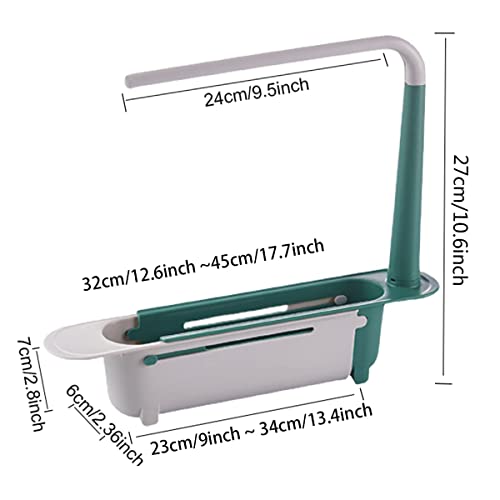 Dazzlewings Updated Telescopic Sink Storage Rack Holder with 2 Sponge, Adjustable Telescopic 2-in-1 Sink Storage Rack Holder with Dishcloth for Home Kitchen(Green)