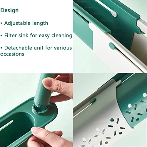 Dazzlewings Updated Telescopic Sink Storage Rack Holder with 2 Sponge, Adjustable Telescopic 2-in-1 Sink Storage Rack Holder with Dishcloth for Home Kitchen(Green)