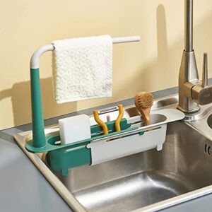 Dazzlewings Updated Telescopic Sink Storage Rack Holder with 2 Sponge, Adjustable Telescopic 2-in-1 Sink Storage Rack Holder with Dishcloth for Home Kitchen(Green)