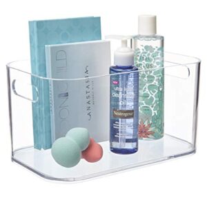 stori bliss 10″ x 6″ open compartment clear plastic organizer | rectangular makeup and vanity storage bin and pantry caddy with pass-through handles | round corner design | made in usa