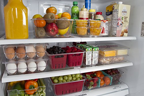 Kitchen Spaces KSDCB12-AMZ Twin Colander Stackable Food Storage Organizer for Fridge, Freezer, and Pantry, 8.8" x 6.8" x 3.9", Red & Clear